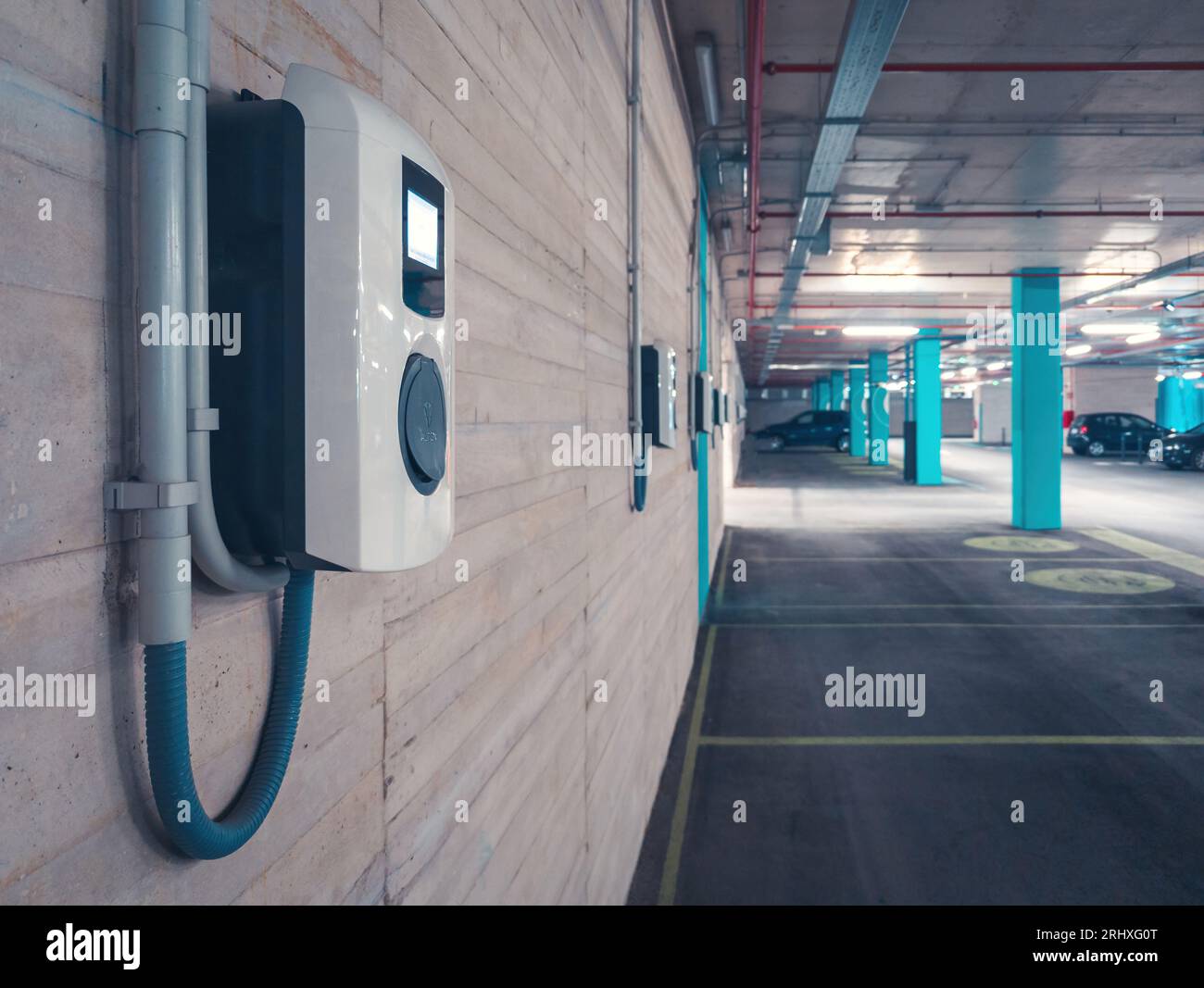 Charging point for battery recharge at electric car charging station ...