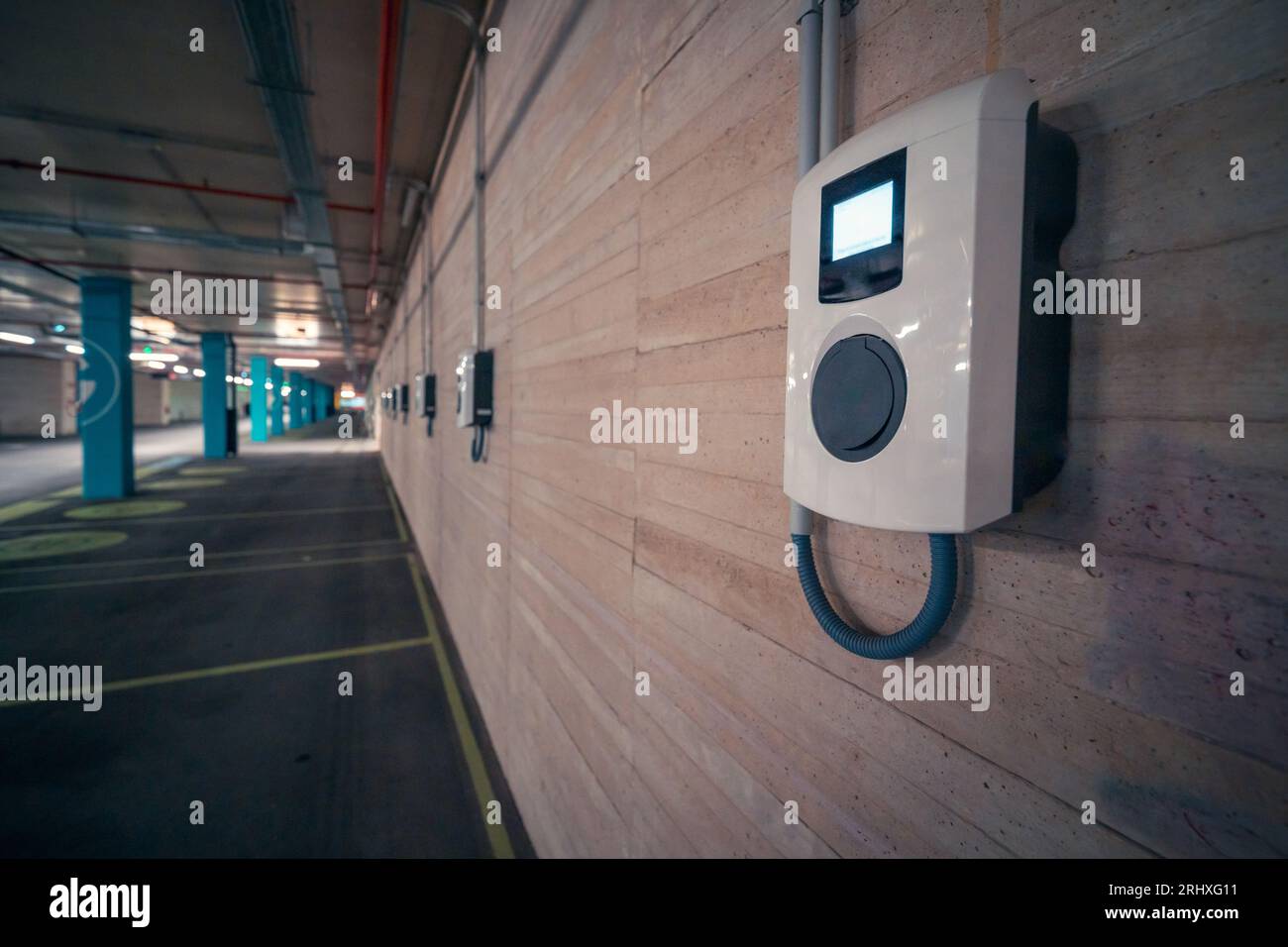 Charging point for battery recharge at electric car charging station ...