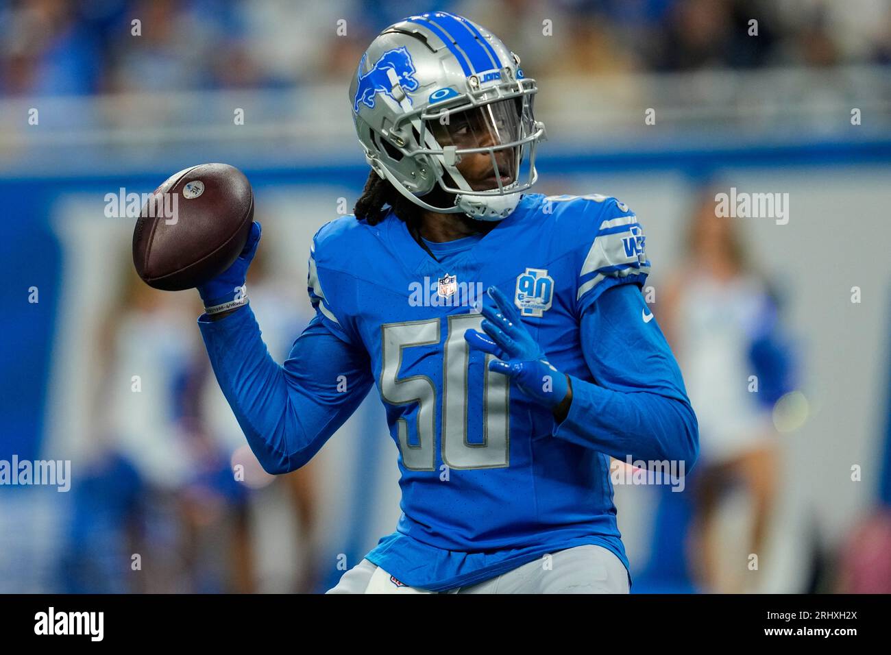 Detroit Lions quarterback Teddy Bridgewater (50) works in the pocket ...