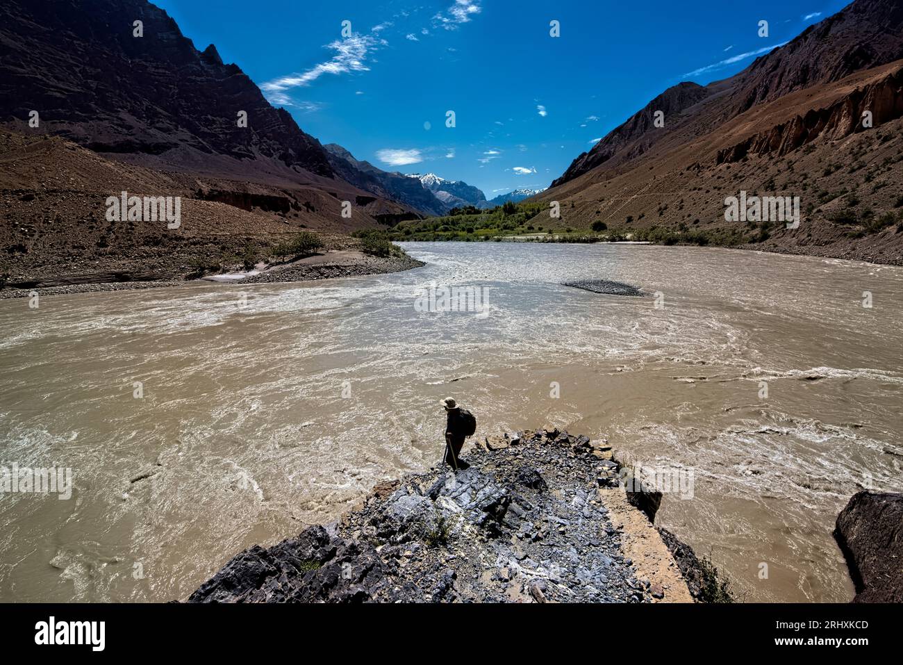 Trekking from Padum along the Zanskar River, Ladakh, India Stock Photo ...