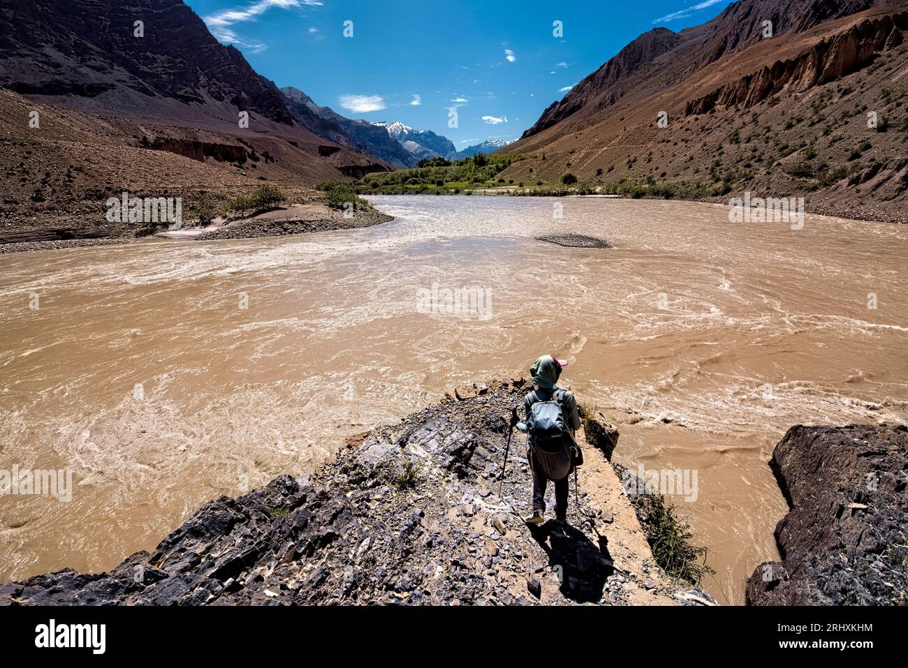 Trekking from Padum along the Zanskar River, Ladakh, India Stock Photo ...