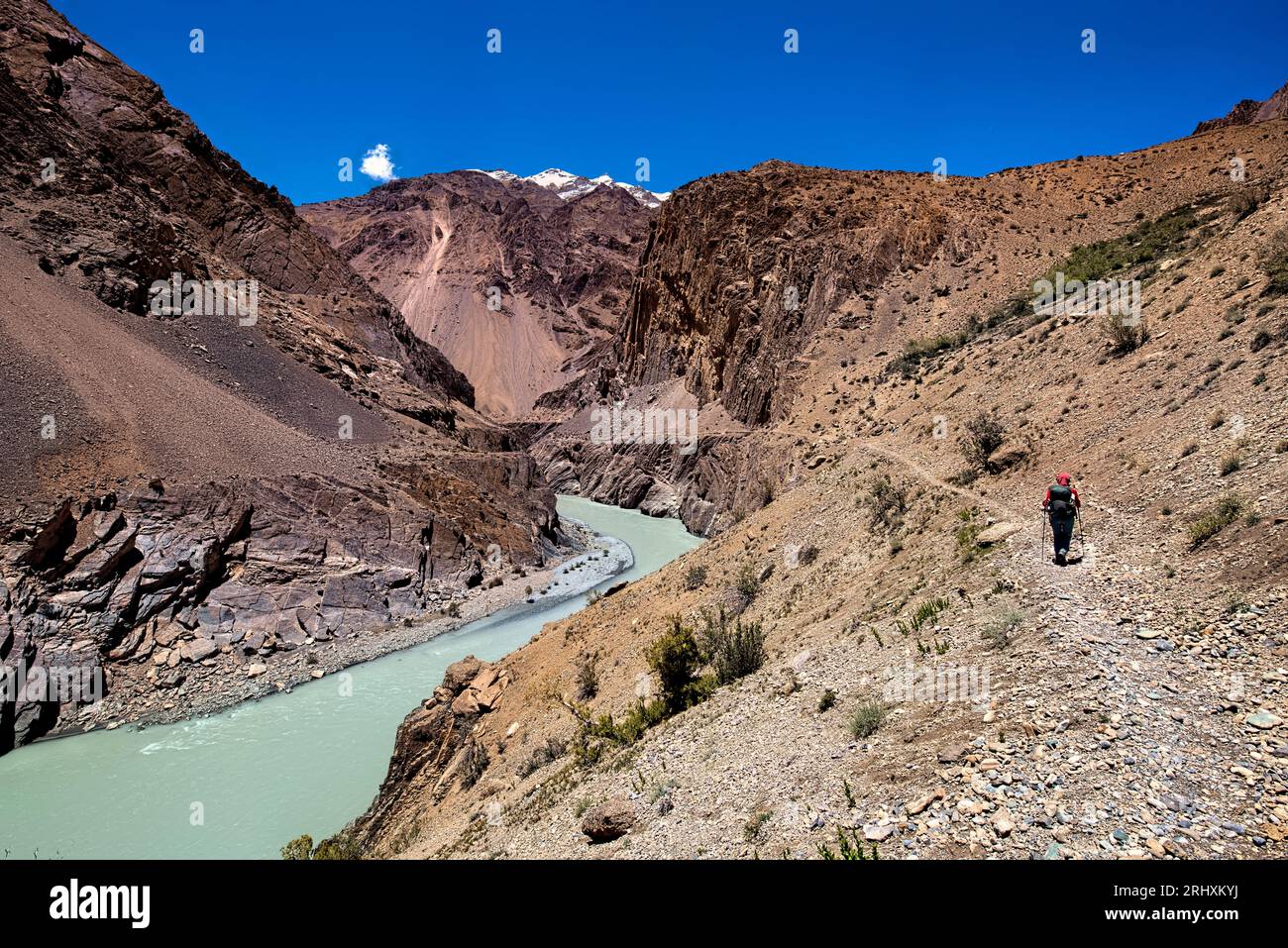 Trekking to Zanskar above the Tsarab Chu River, Ladakh, India Stock ...