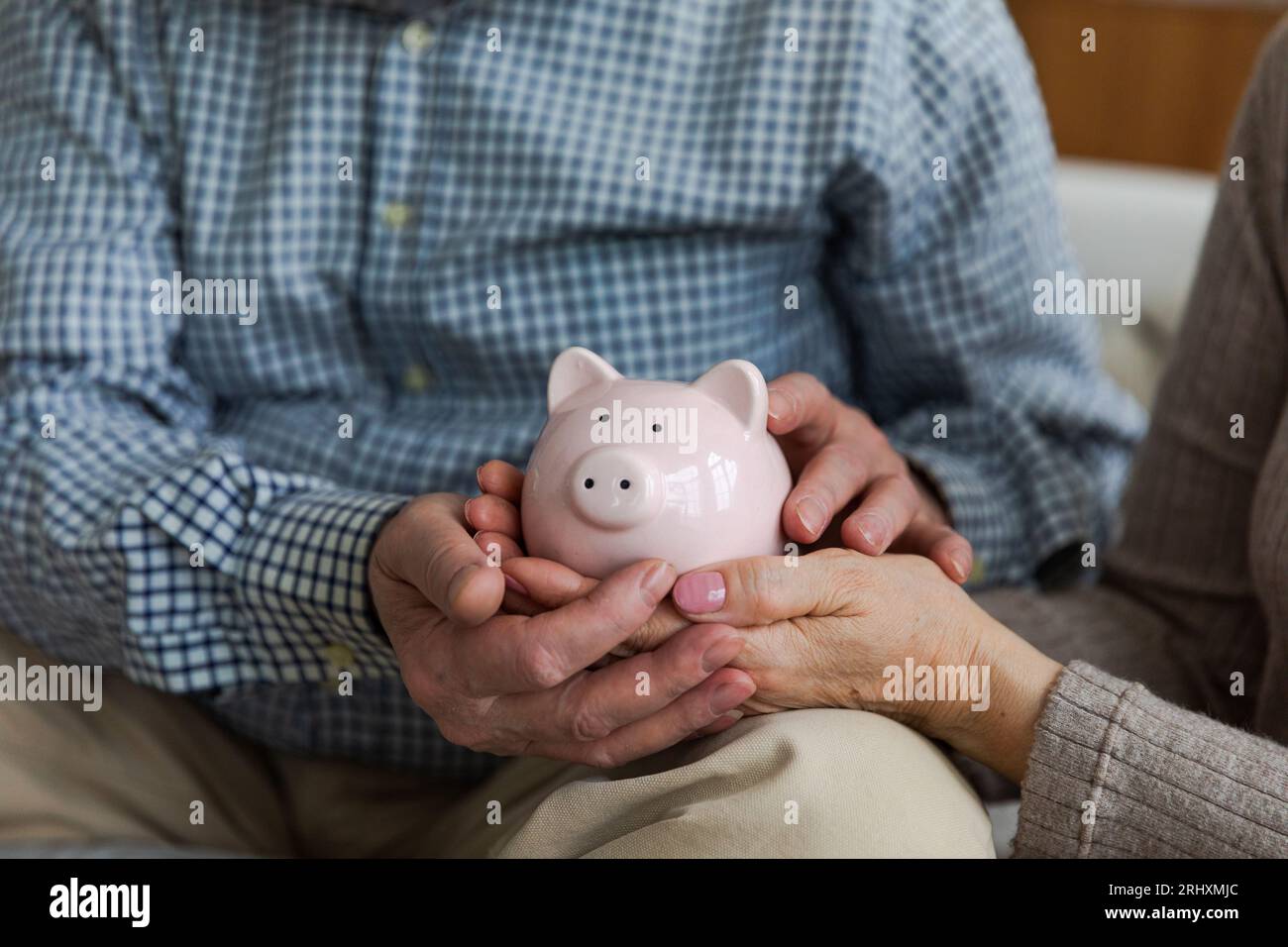 Saving money investment for future. Senior adult mature couple hands ...