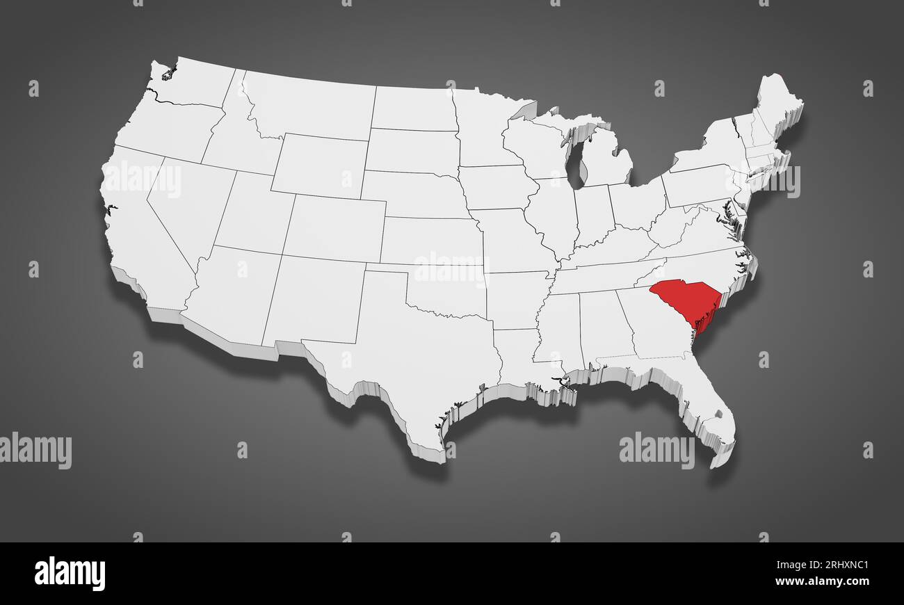 South Carolina State Highlighted on the United States of America 3D map ...