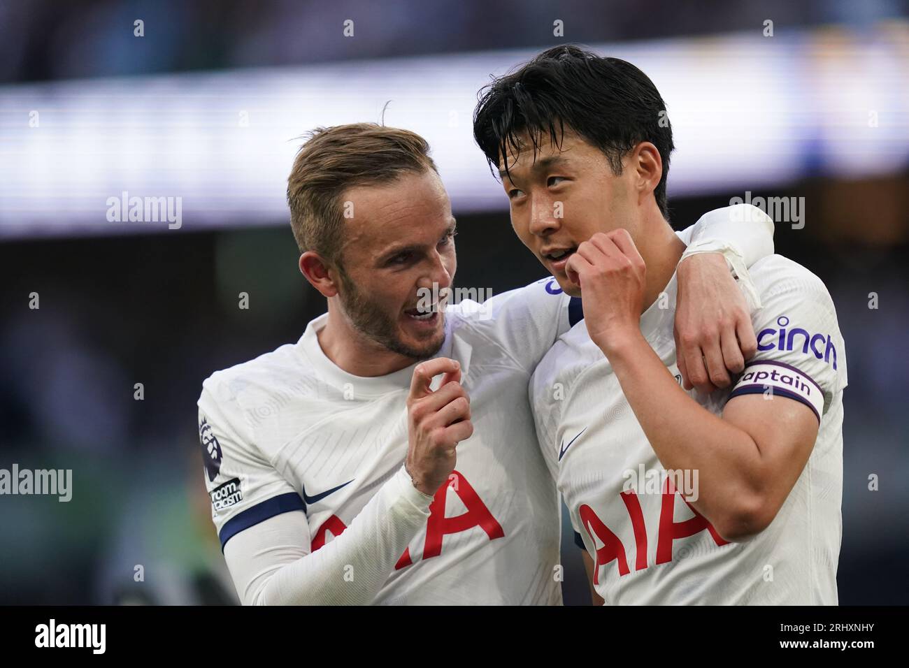 Tottenham hotspur's son heung min (right) and tottenham hotspur's james ...