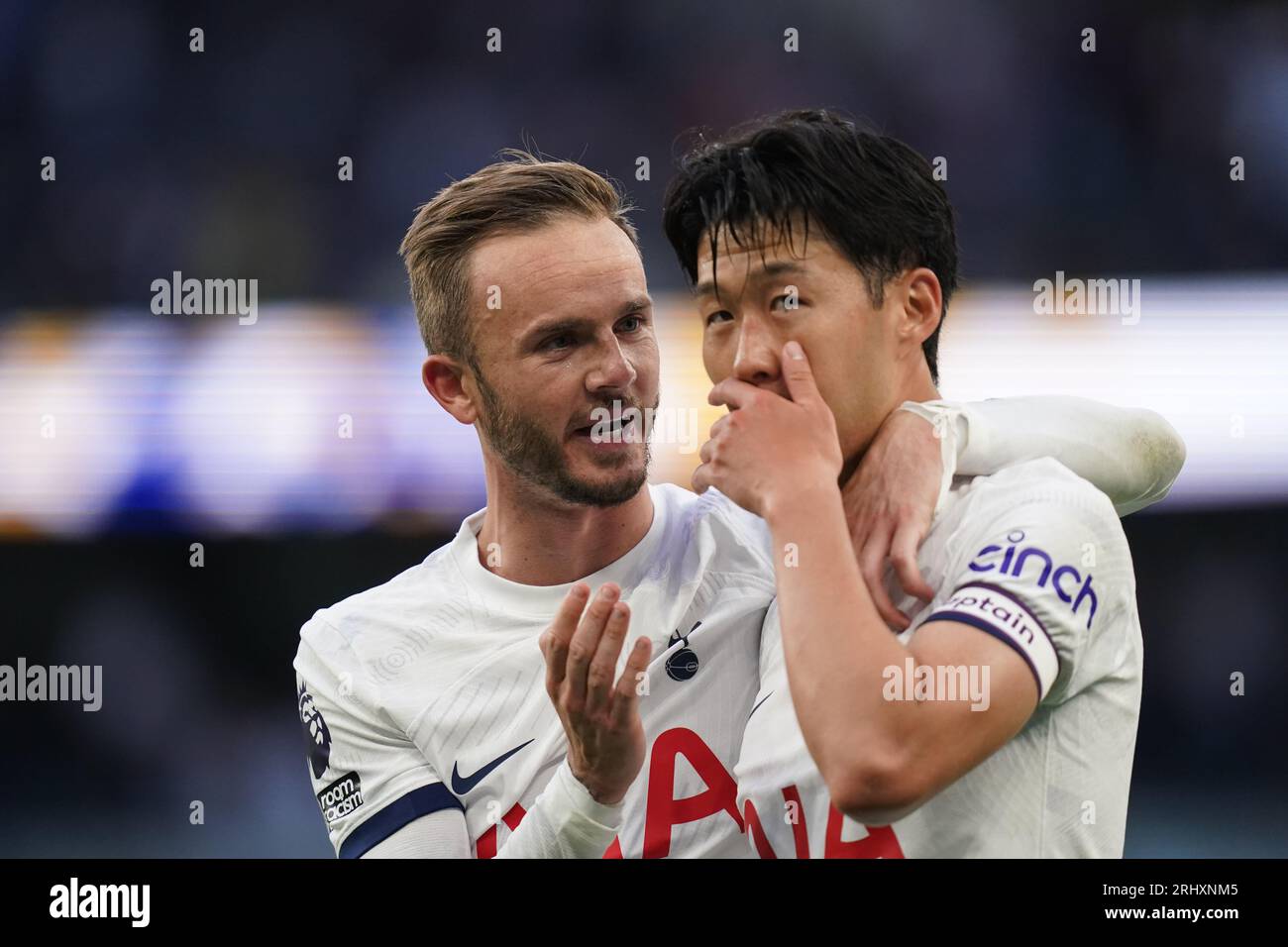 Tottenham hotspur's son heung min (right) and tottenham hotspur's james ...