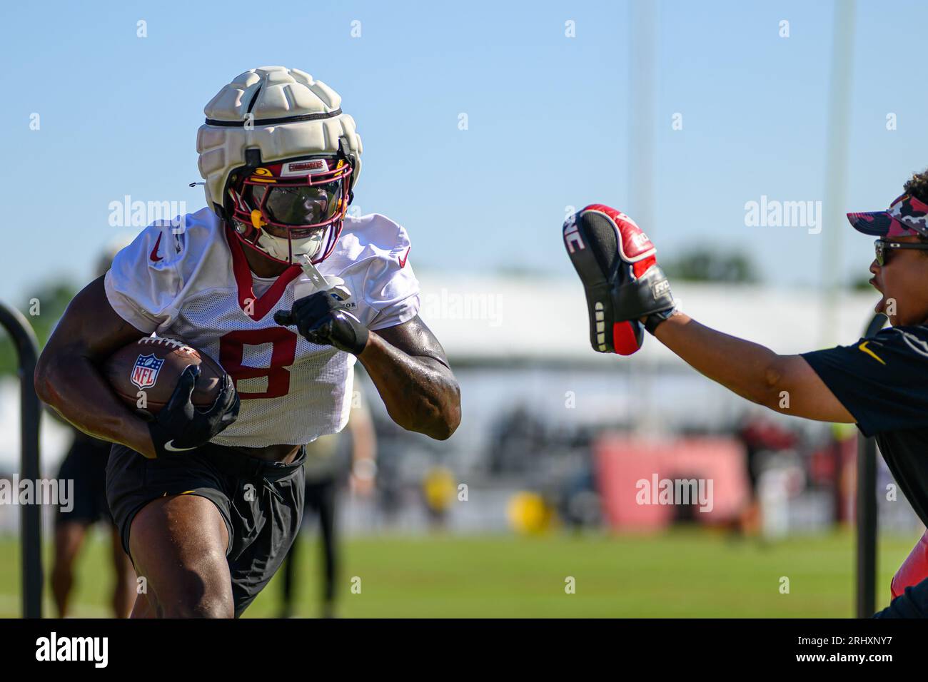 August 19th 2023: Washington Commanders running back Brian Robinson Jr. (8) in drills during the ...
