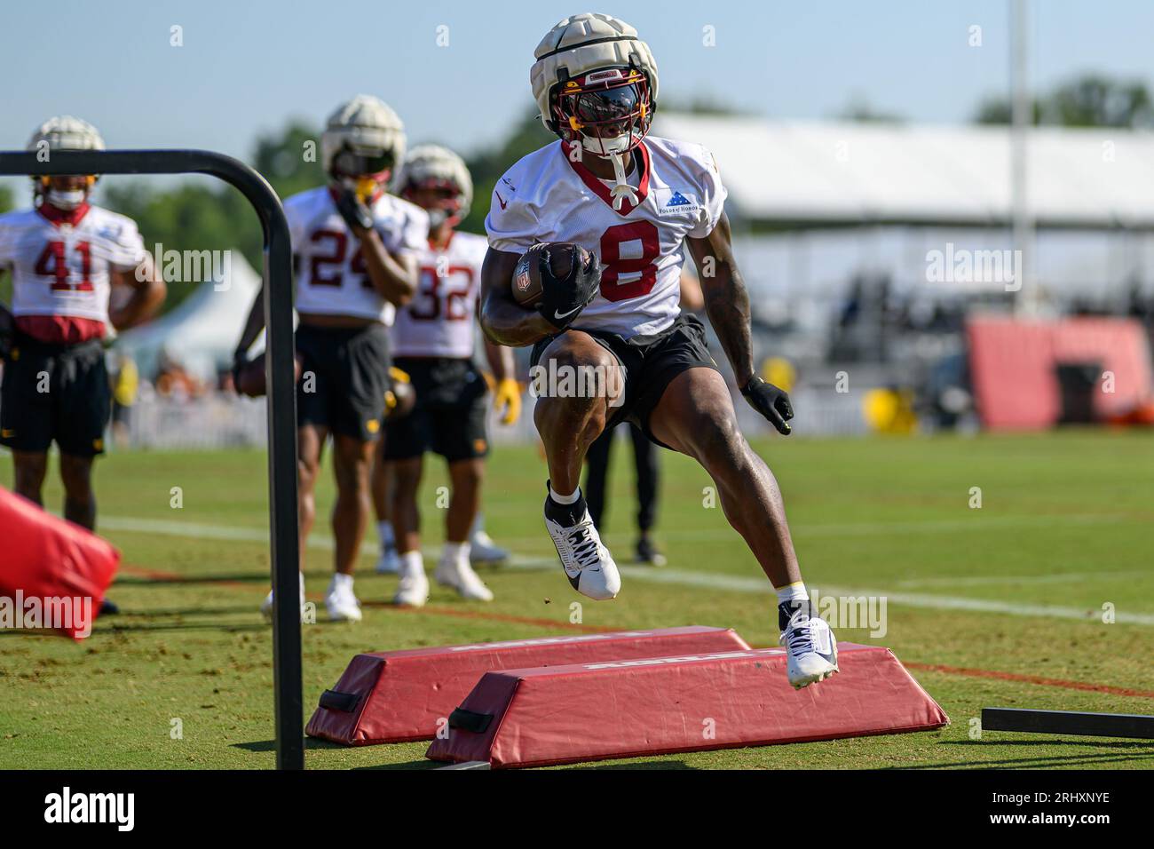 August 19th 2023: Washington Commanders running back Brian Robinson Jr. (8) in drills during the ...