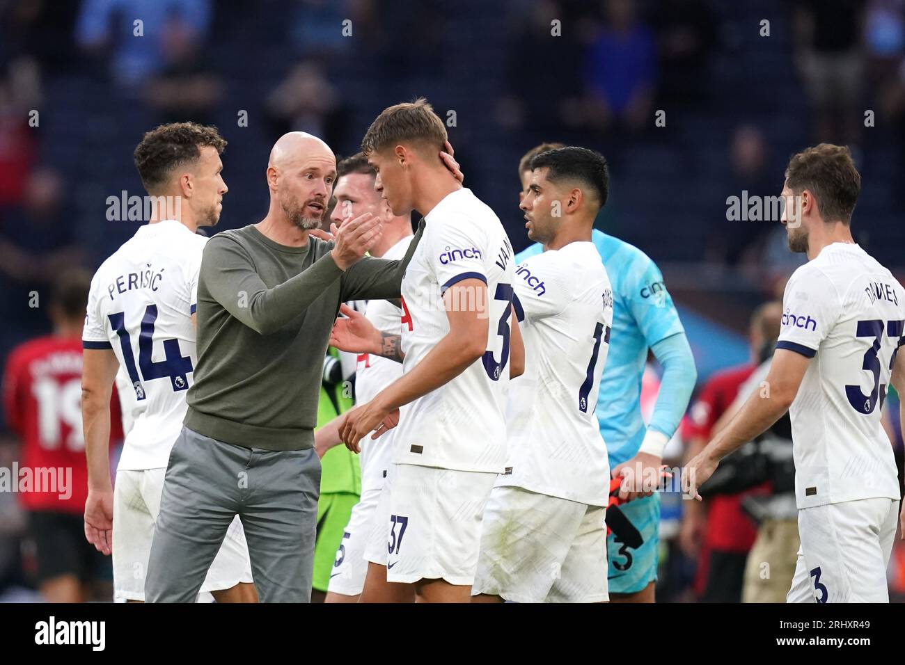 Manchester United manager Erik ten Hag greets Tottenham Hotspur's ...