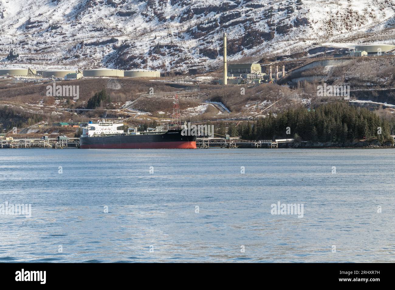 Large tanker, Alaskan Explorer, docked at the Valdez Marine Terminal in ...