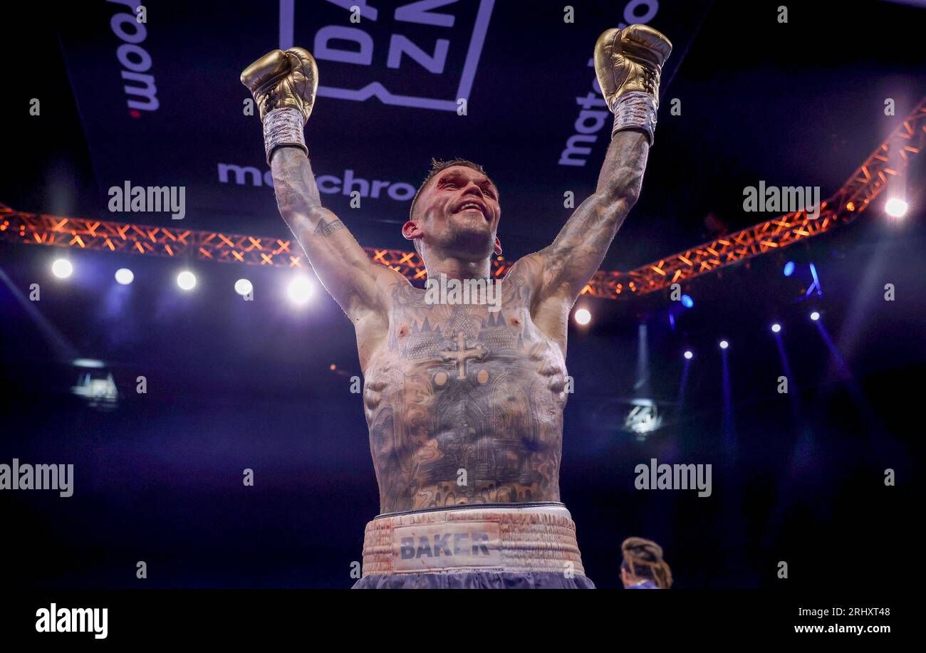 Kane Baker celebrates following the result of his junior lightweight ...