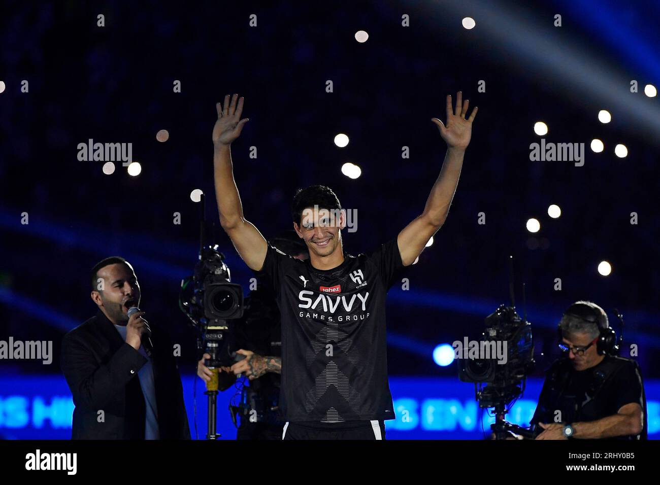 Moroccan goalkeeper Yassine Bounou greets fans of Saudi Al Hilal club ...