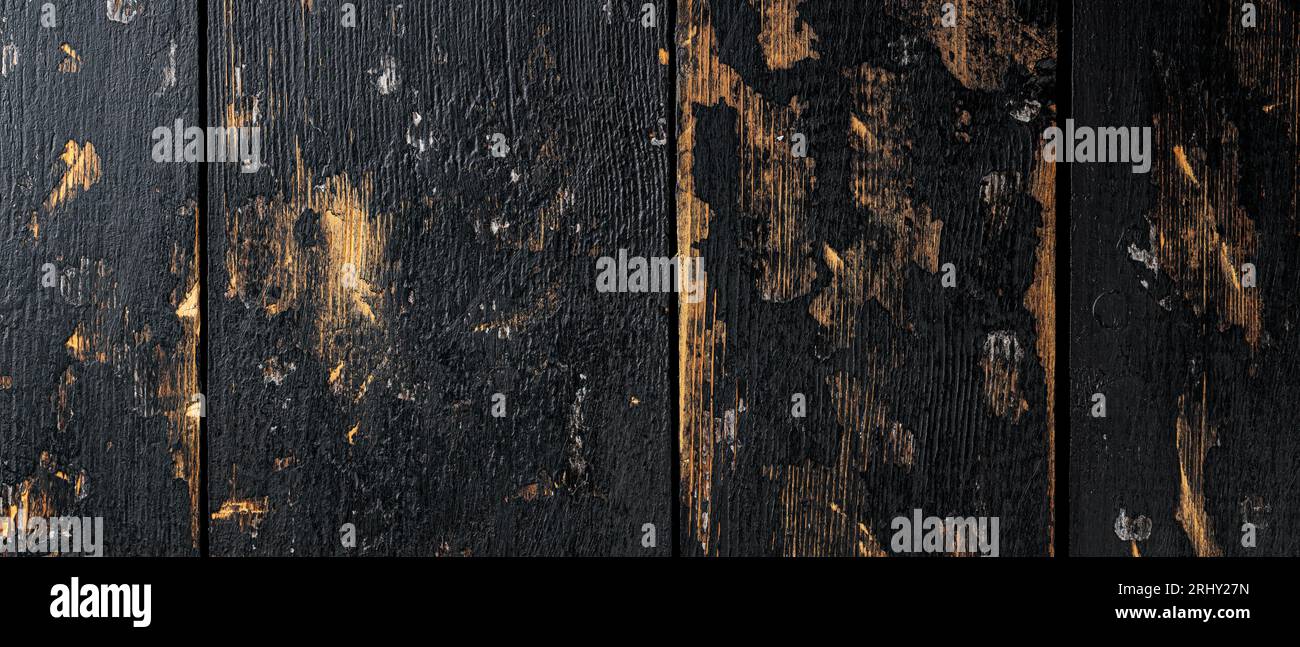 Surface of old dark painted wood: scratched wood plank with rustic ...
