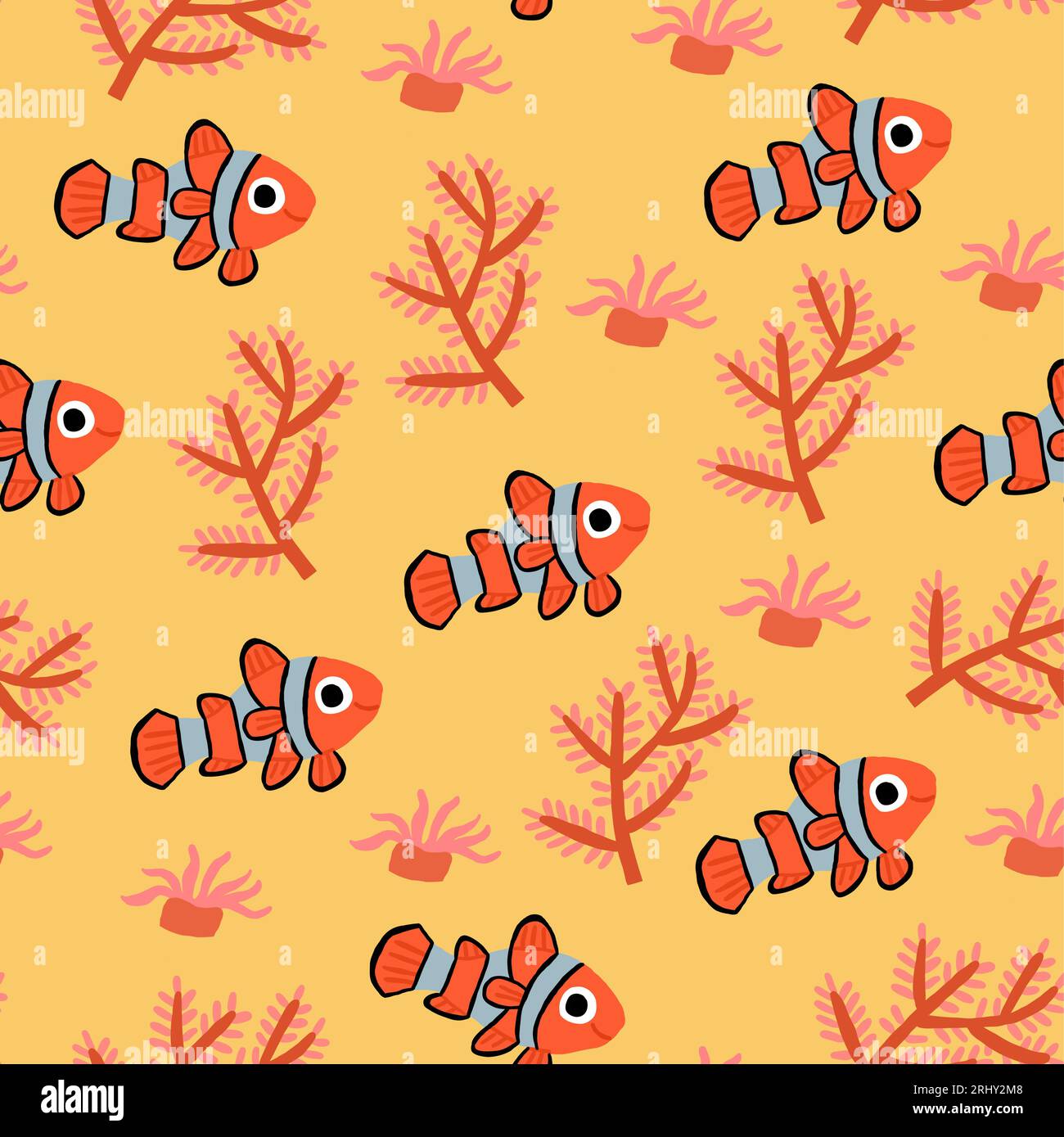 Vector seamless pattern with beautiful exotic fish, coral reafs fish ...