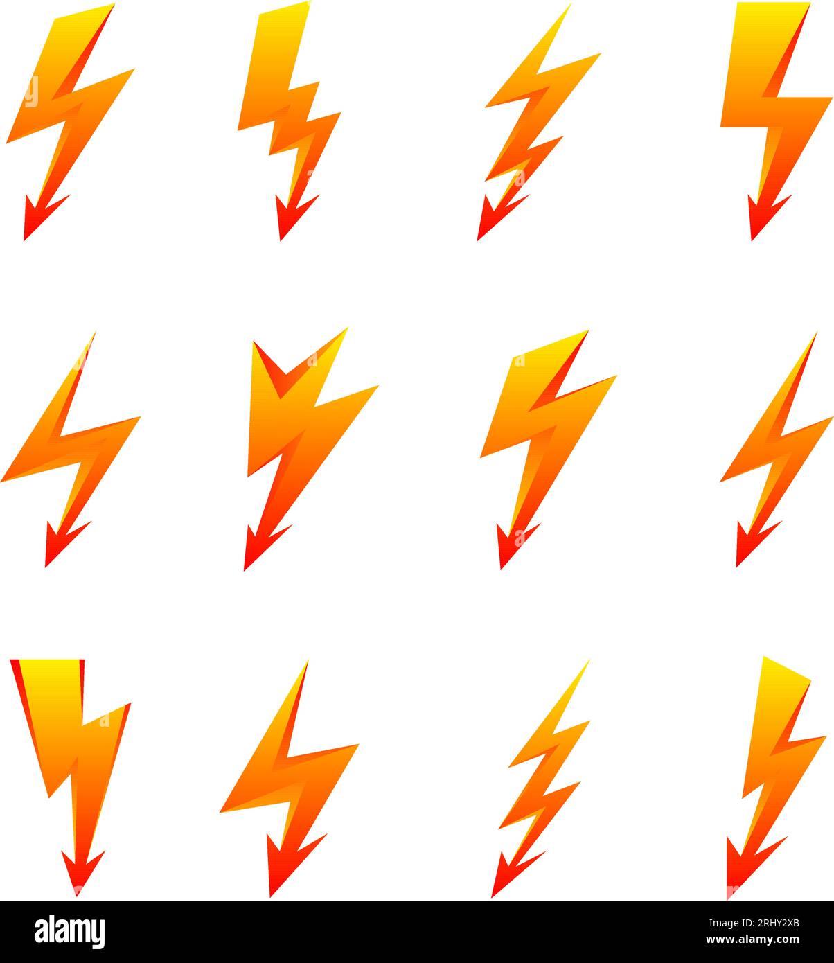 Yellow Lightning Bolt Icons Isolated on White. Simple Icon Storm or Thunder and Lightning strike ...