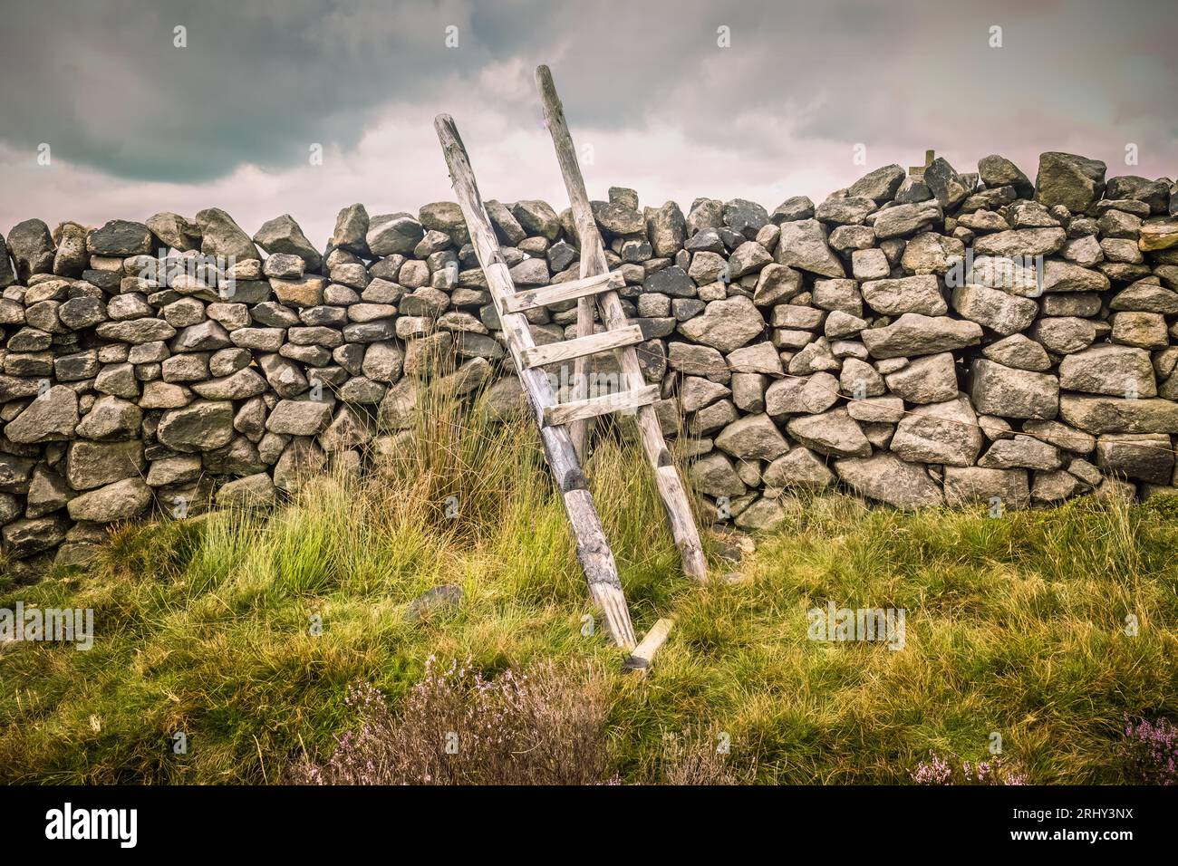 Broken dry stone wall stile above Cracoe in the Yorkshire Dales Stock ...