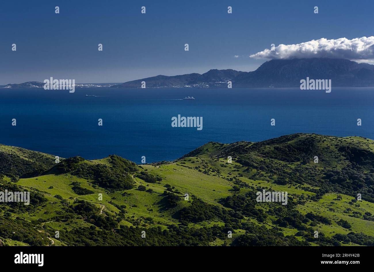 Strait of Gibraltar, view from spain to ceuta harbour, mediterranean ...