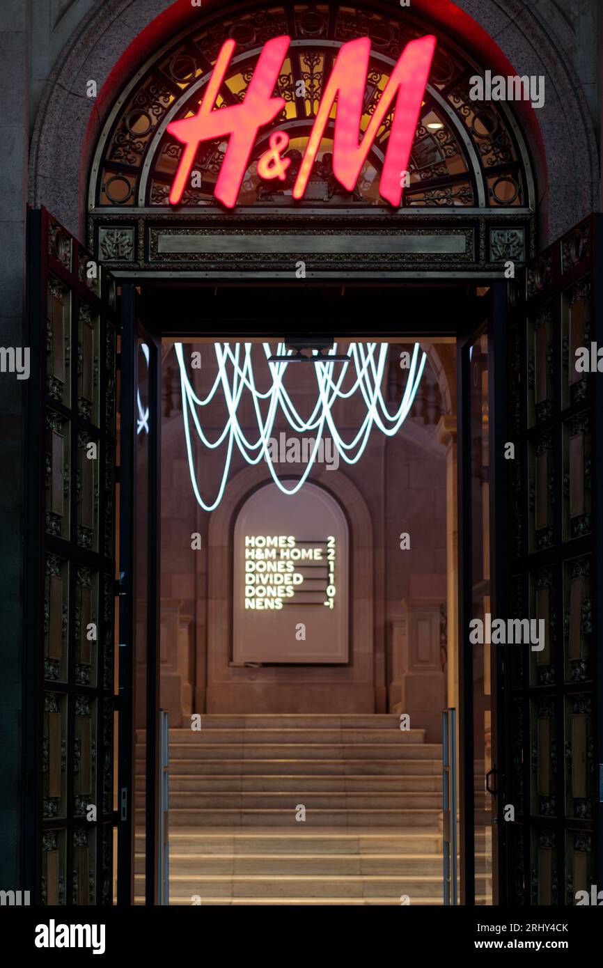 Barcelona, Spain - 10 August 2023: H M Storefront Logo Illuminated at ...