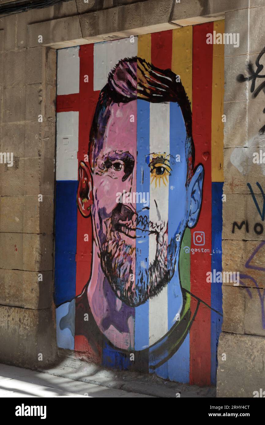 Barcelona, Spain - 09 August 2023: Graffiti Portrait of Lionel Messi in ...