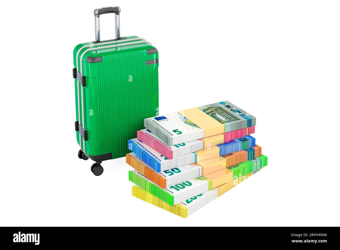 Suitcase with euro packs. 3D rendering isolated on white background ...