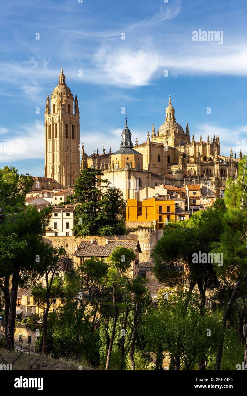 Segovia Cathedral medieval Gothic building with richly decorated spires ...