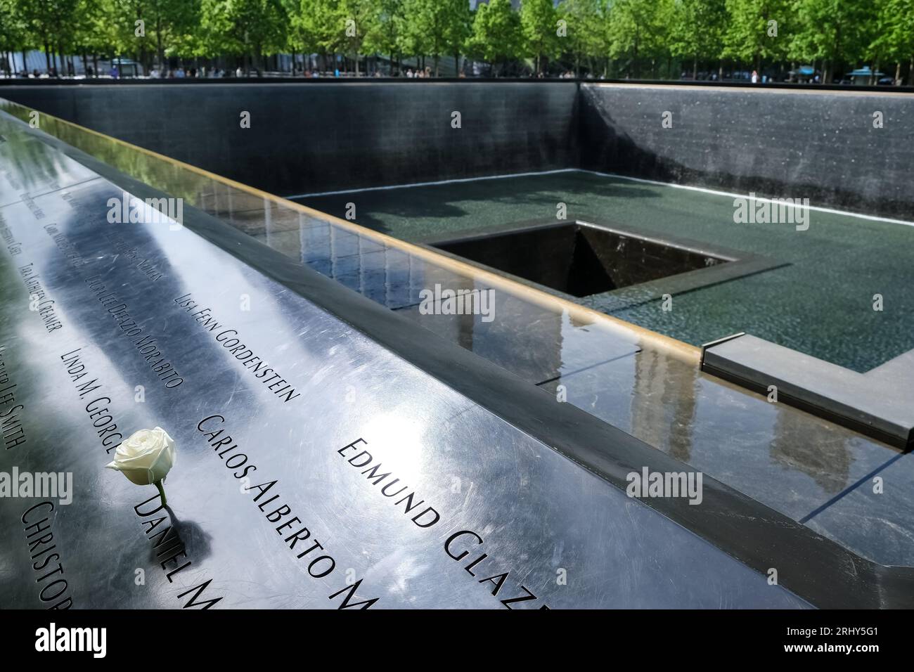 View of the North Pool located at the National September 11 Memorial ...