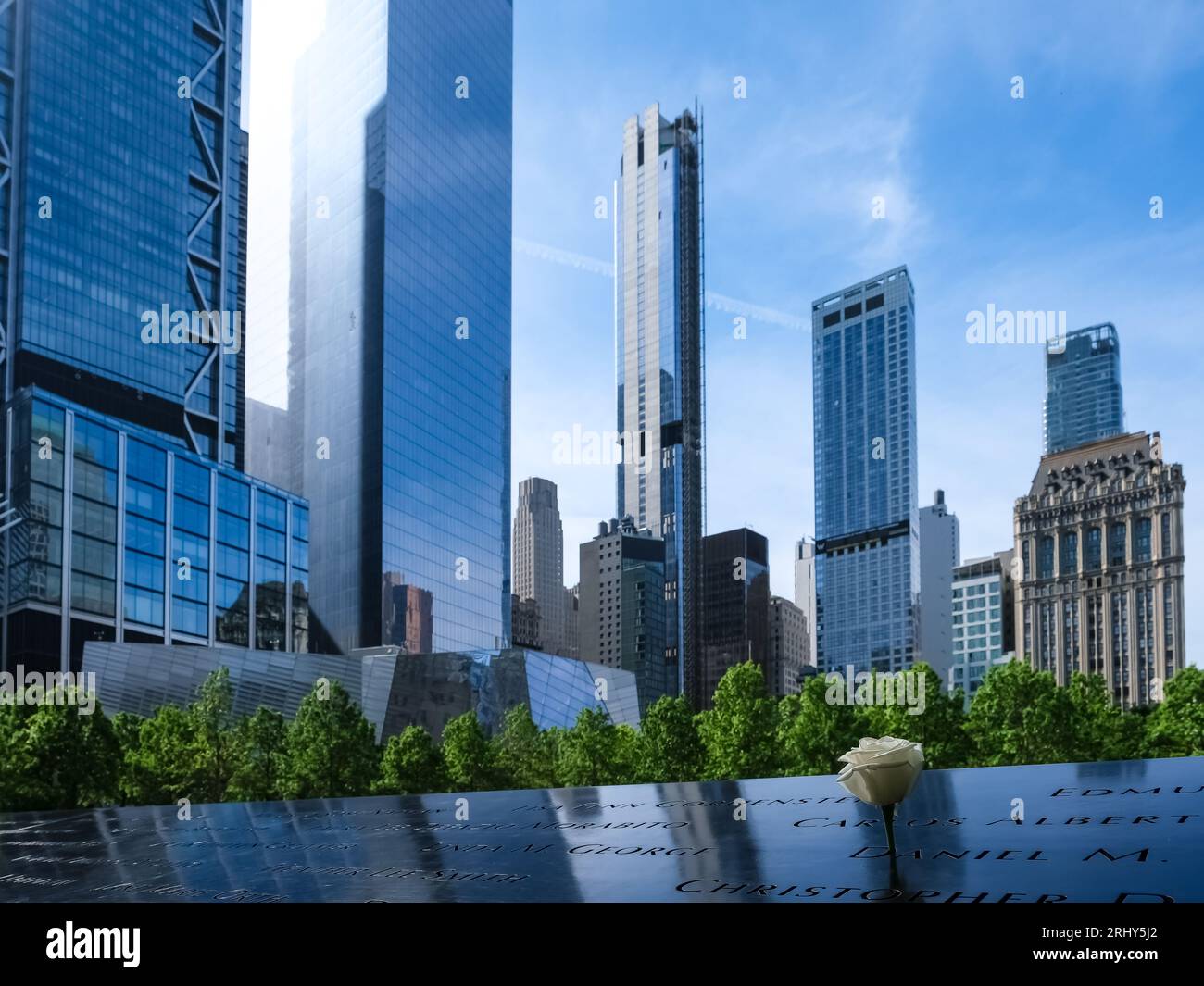 View of the North Pool located at the National September 11 Memorial ...