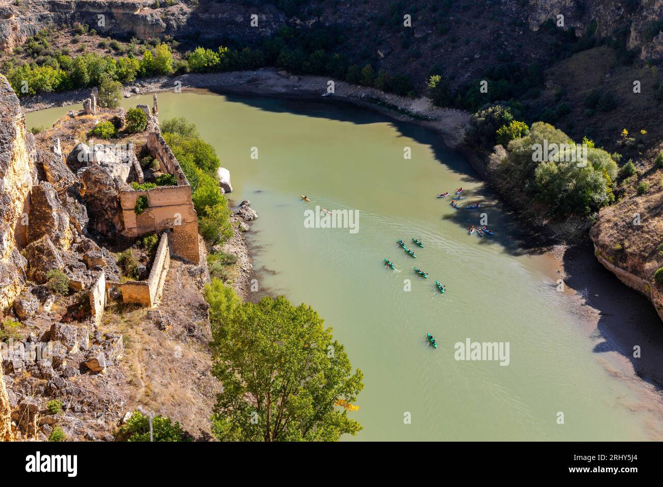 Hoces del Rio Duraton Nature Reserve landscape with the monastery ruins ...