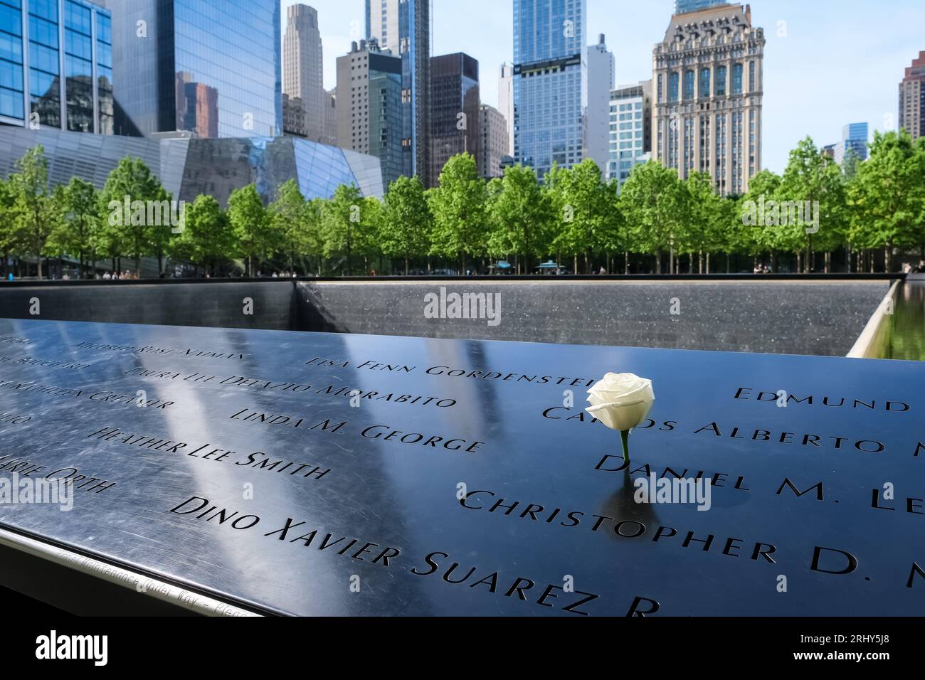 View of the North Pool located at the National September 11 Memorial & Museum in New York City ...