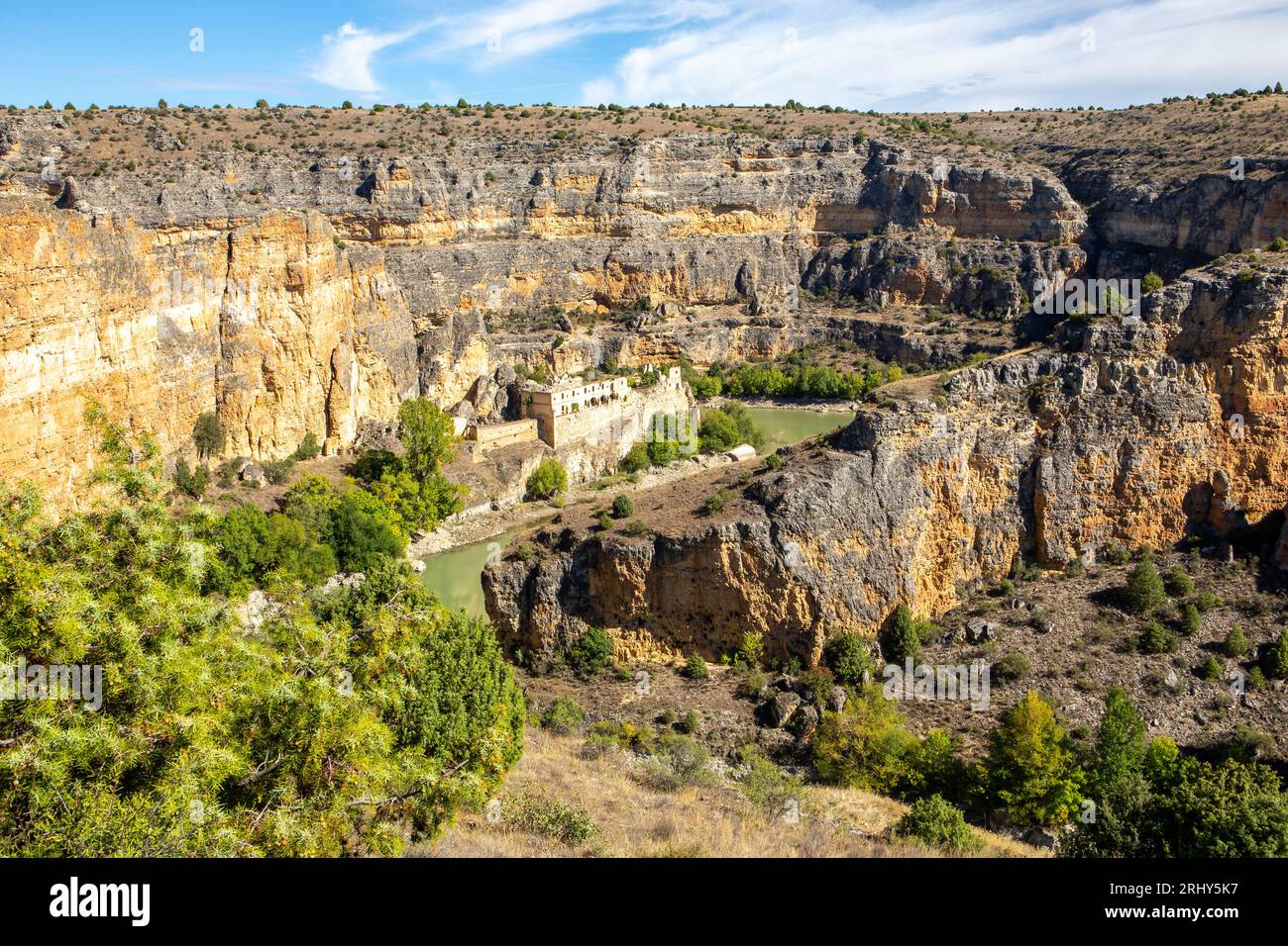 Hoces del Rio Duraton Nature Reserve landscape with the convent of ...