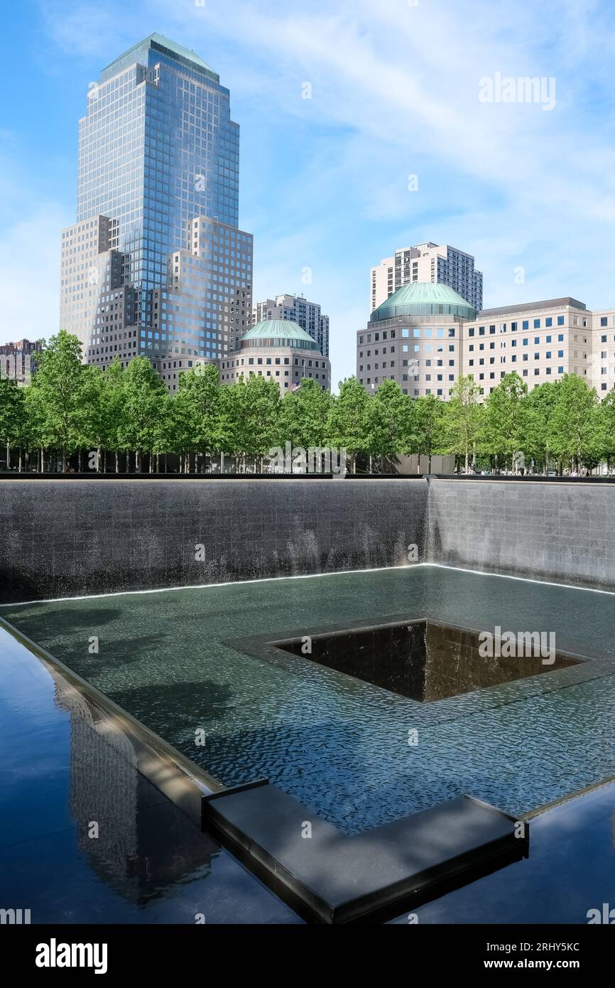 View of the North Pool located at the National September 11 Memorial & Museum in New York City ...