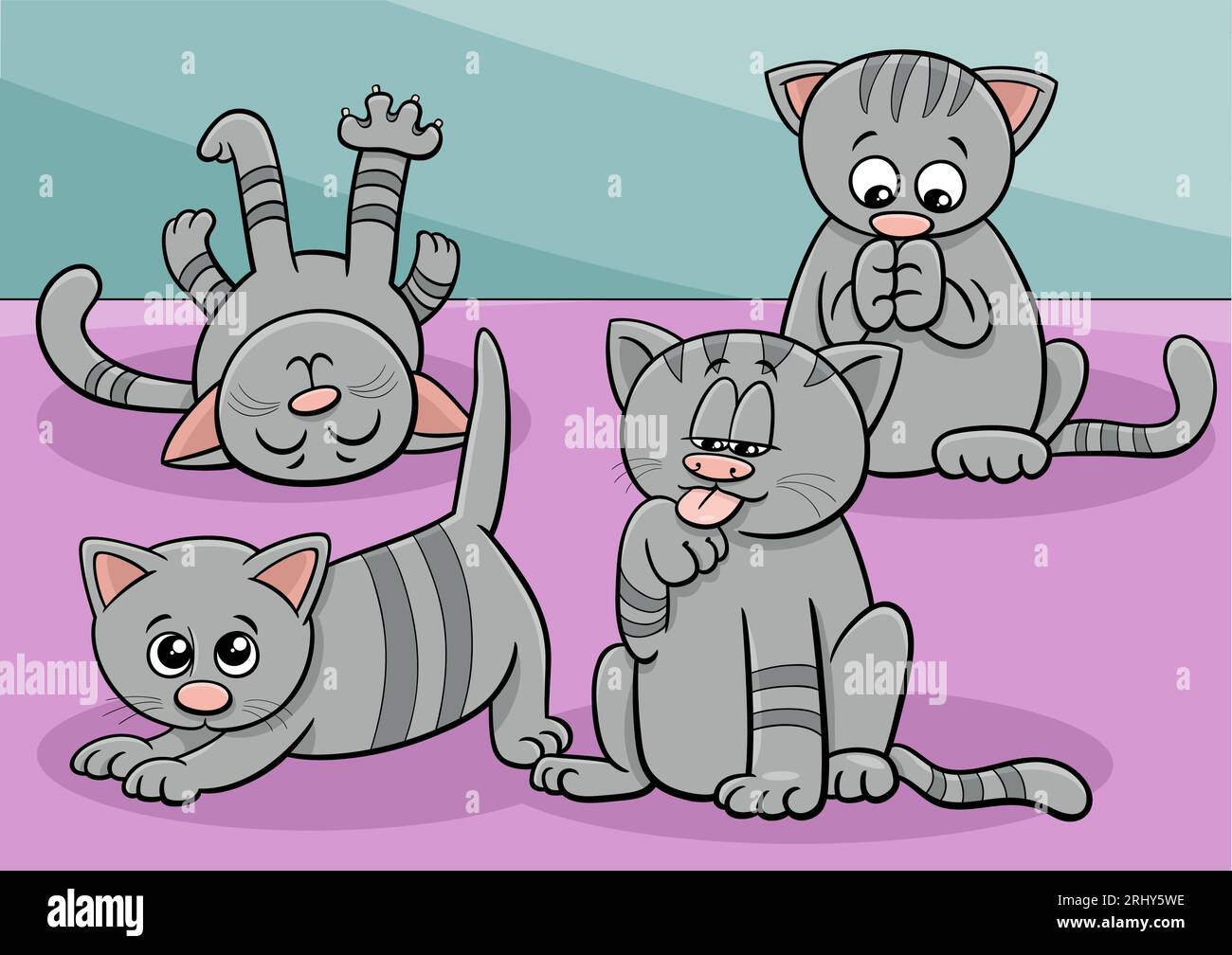Cartoon illustration of funny cats or kittens comic animal characters ...