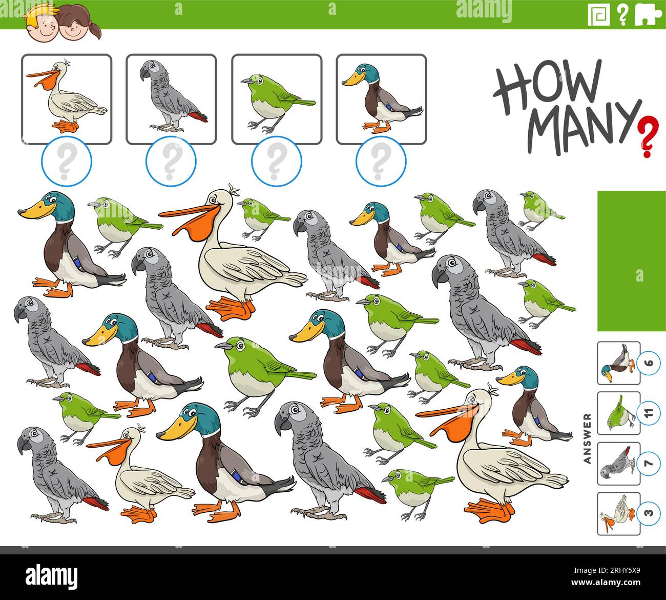 Cartoon illustration of educational counting game with birds animal ...