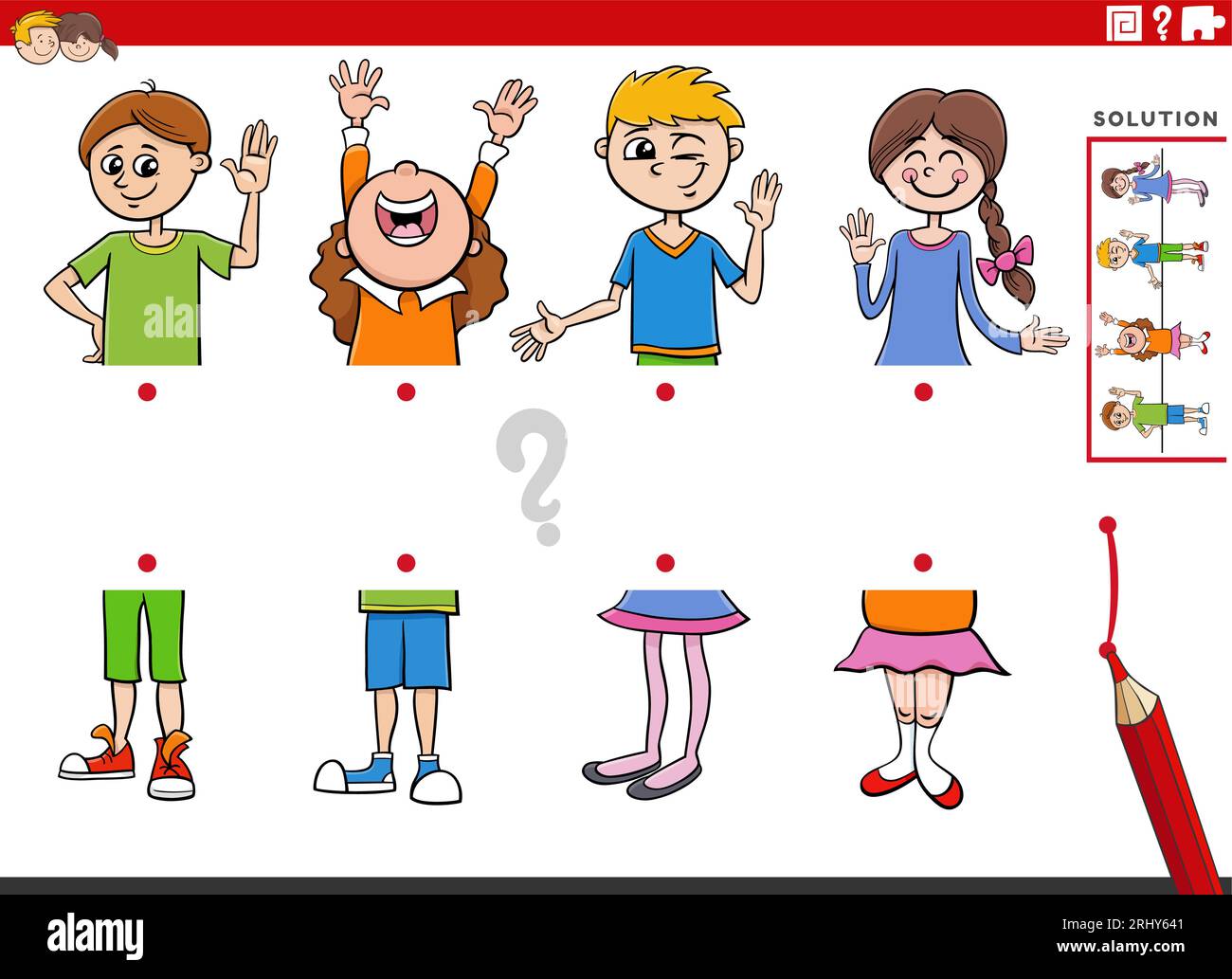 Cartoon illustration of educational activity of matching halves of ...