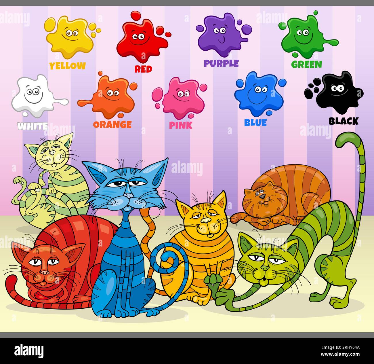 Educational cartoon illustration of basic colors with colorful cats ...