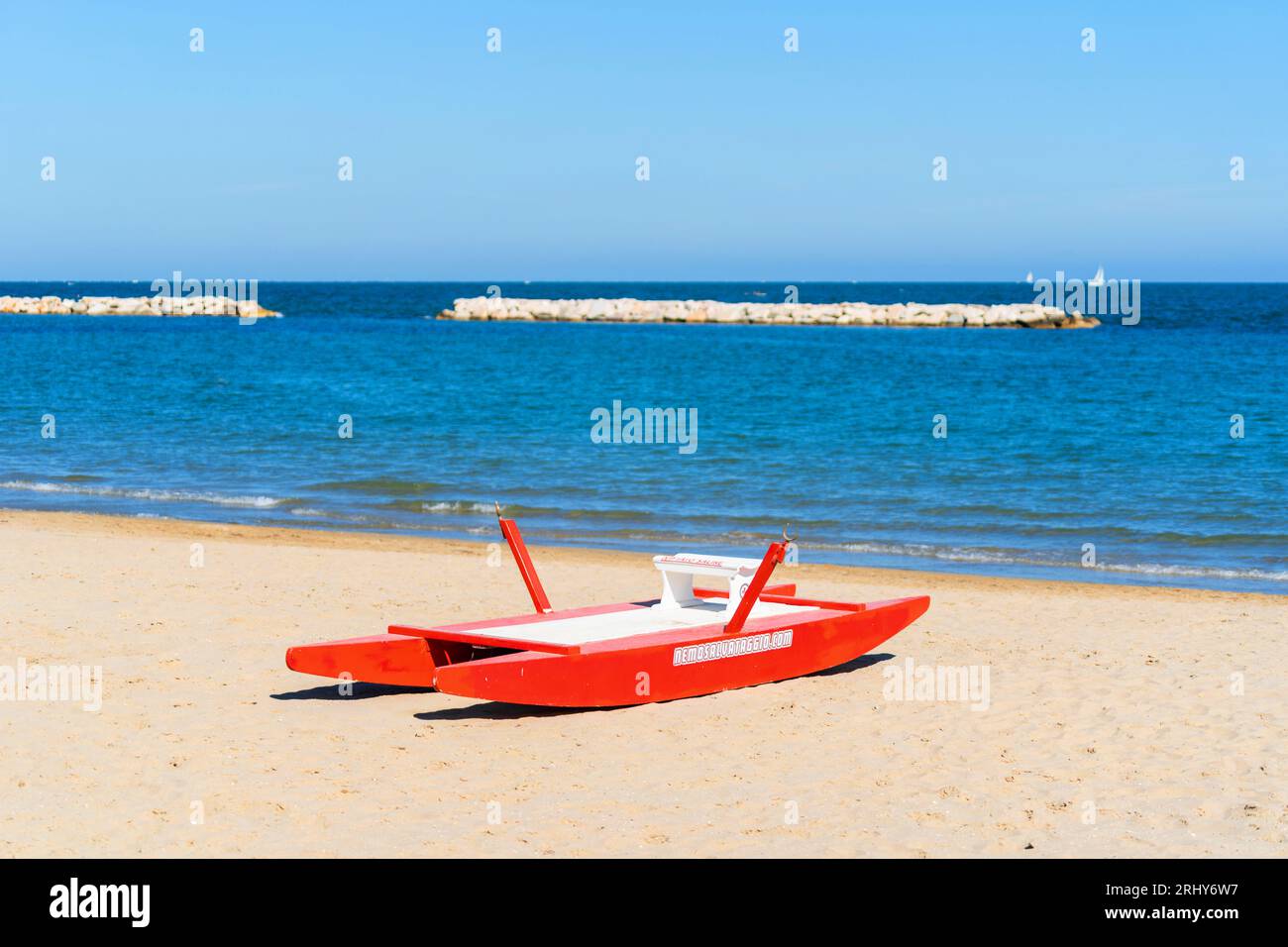 Rescue rowing catamaran on the sand, rowing boat used for rescue Stock ...