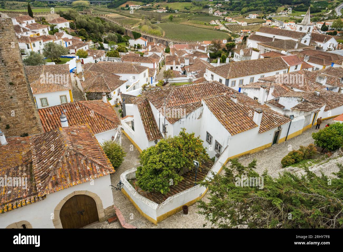 Historic streets of the medieval Obidos castle in Portugal Stock Photo ...