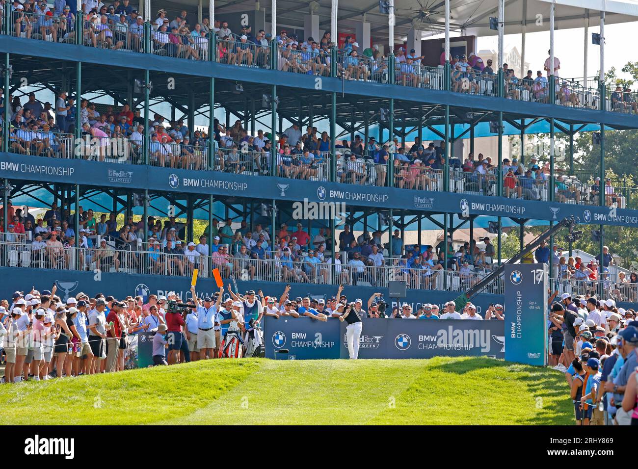 OLYMPIA FIELDS, IL - AUGUST 19: PGA golfer Matt Fitzpatrick plays his tee shot on the 17th hole ...