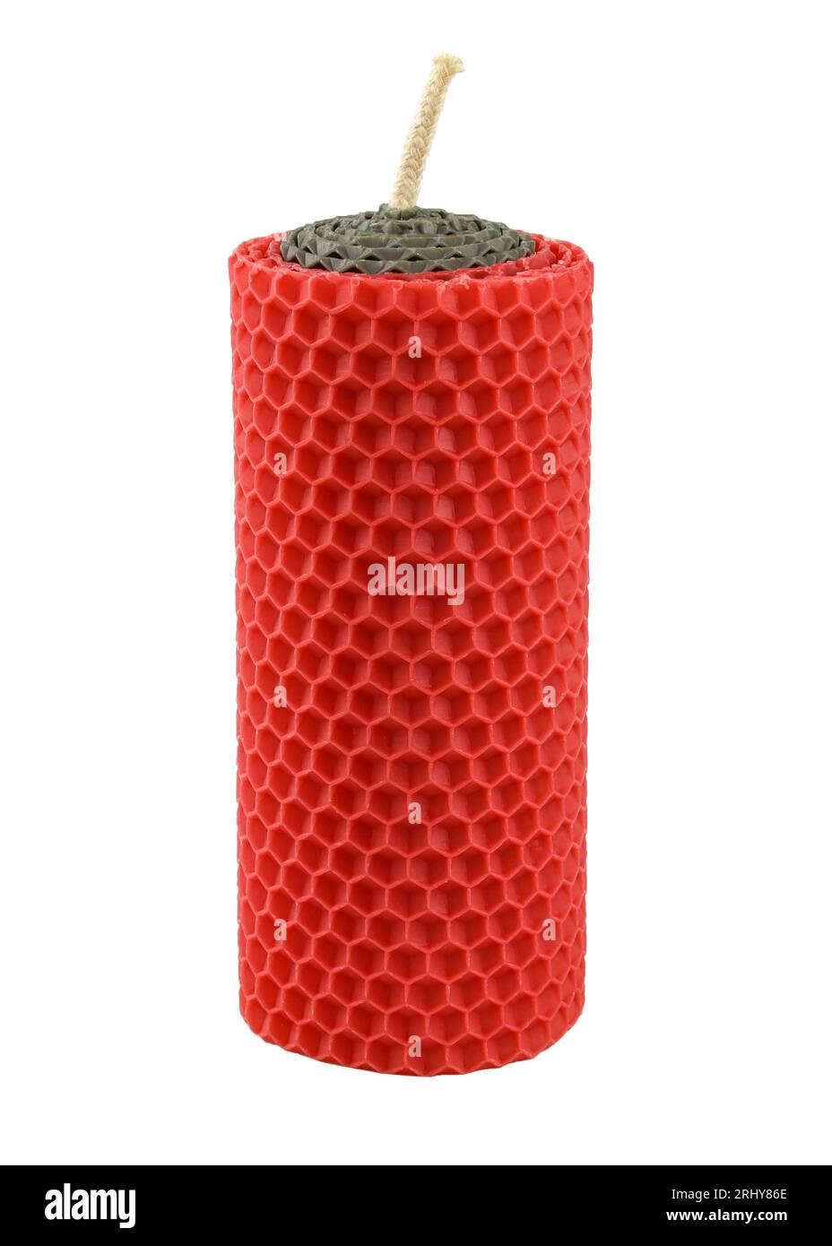 Large red handmade candle made of natural wax sheet. Beautiful colored ...