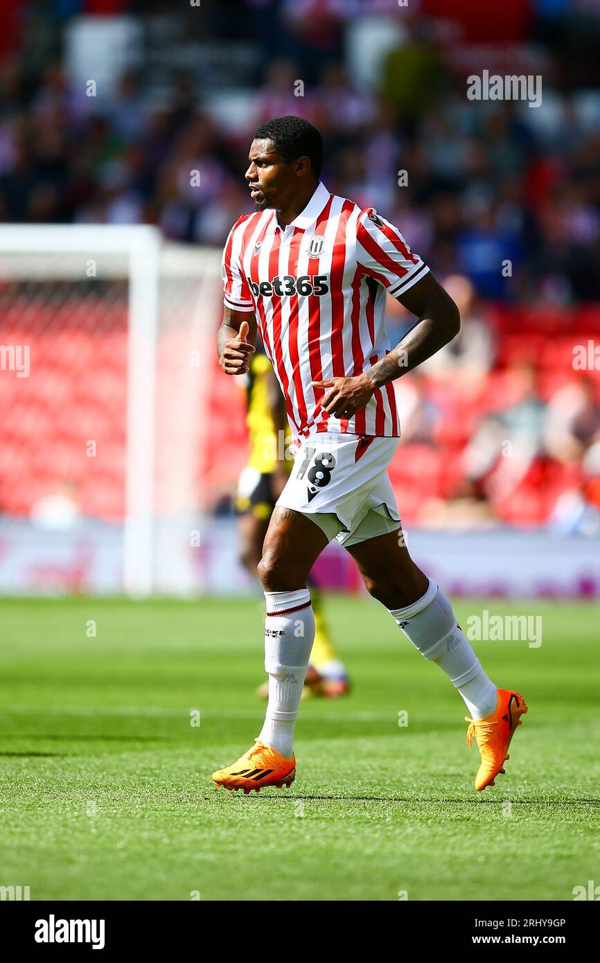 bet365 Stadium, Stoke, England - 19th August 2023 Wesley (18) of Stoke ...