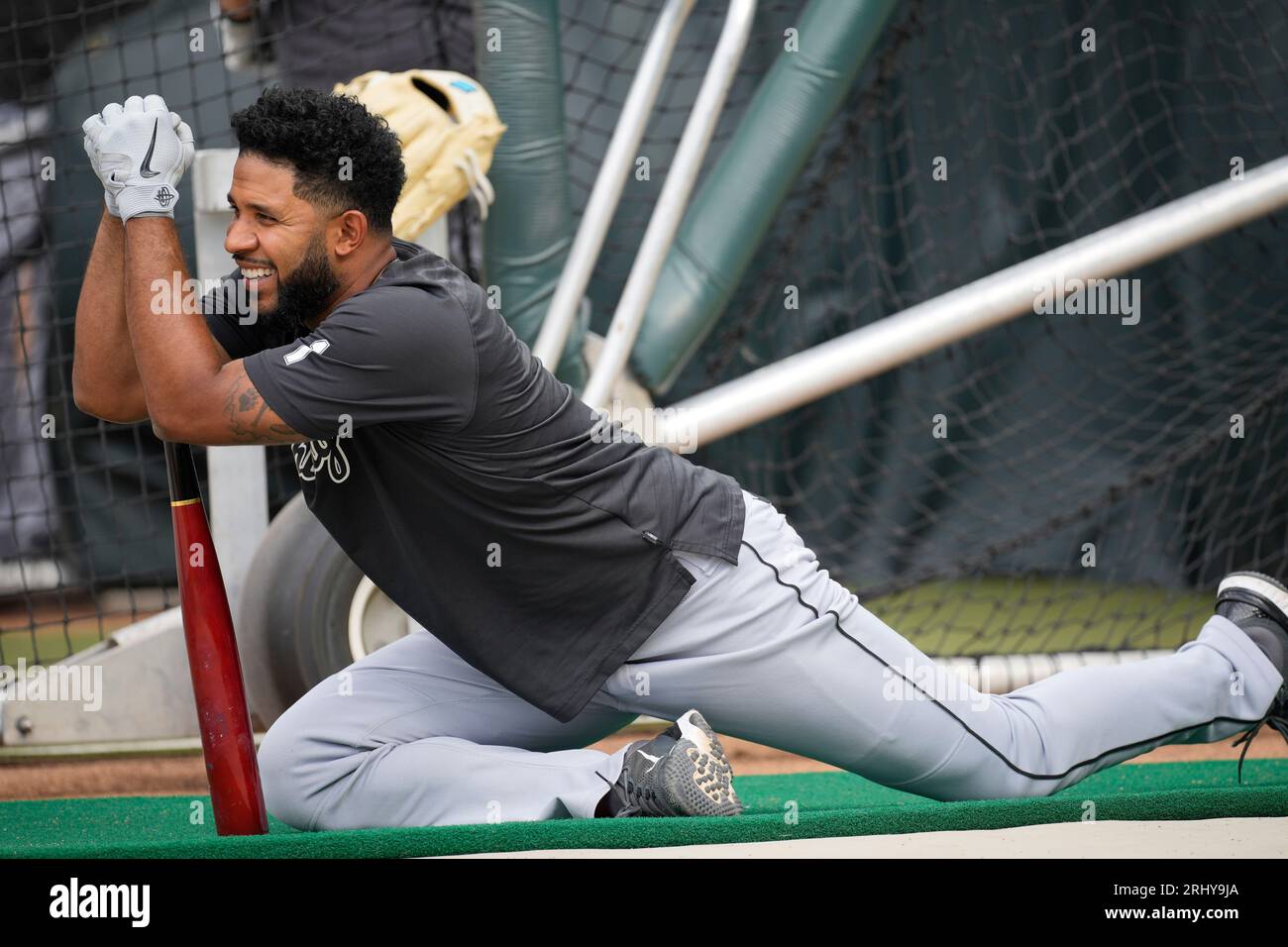 Chicago White Sox shortstop Elvis Andrus warms up for the teams ...
