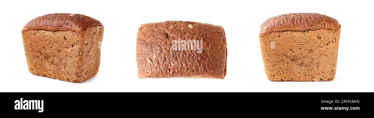 Collage of rye bread loaves on white background Stock Photo - Alamy