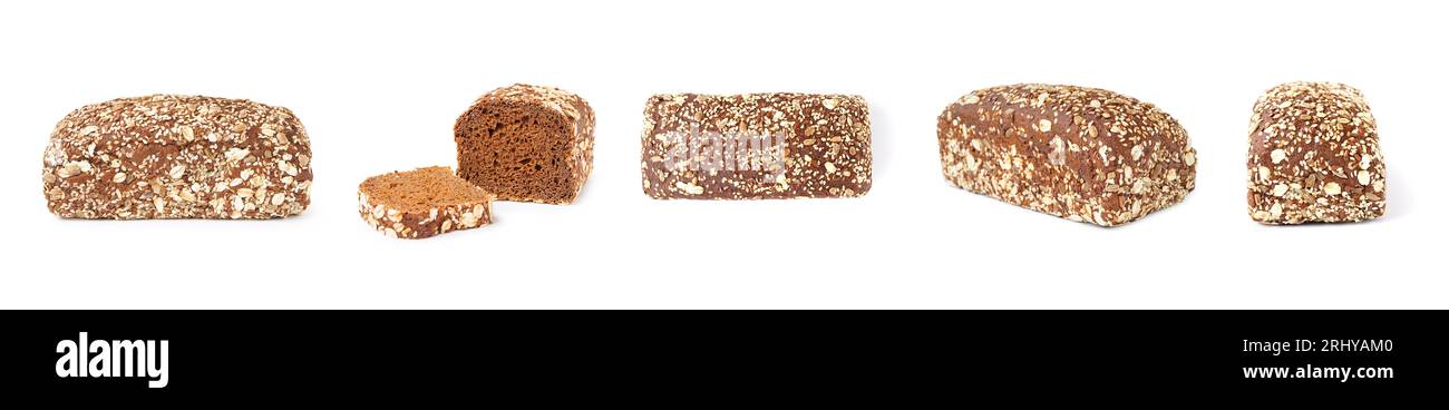 Collage of rye bread loaves on white background Stock Photo - Alamy