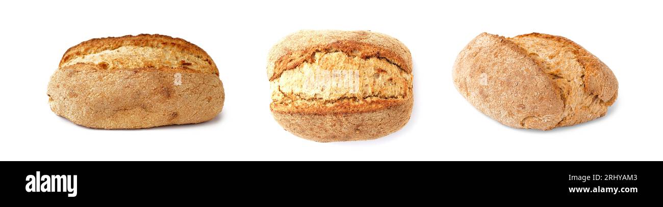 Collage of fresh bread loaves on white background Stock Photo - Alamy