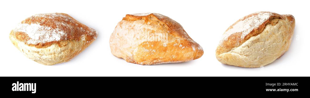 Collage of fresh bread loaves on white background Stock Photo - Alamy