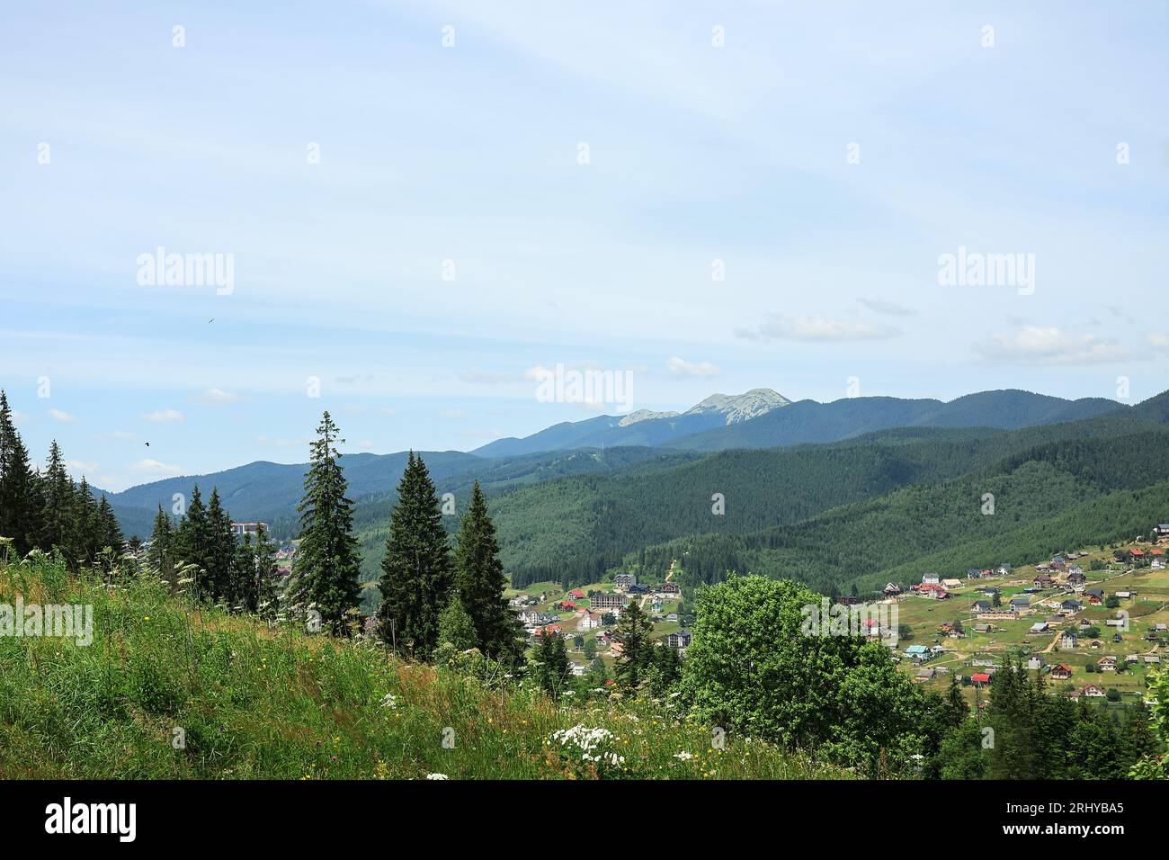 Beautiful mountain landscape with village in Carpathians, Ukraine Stock ...