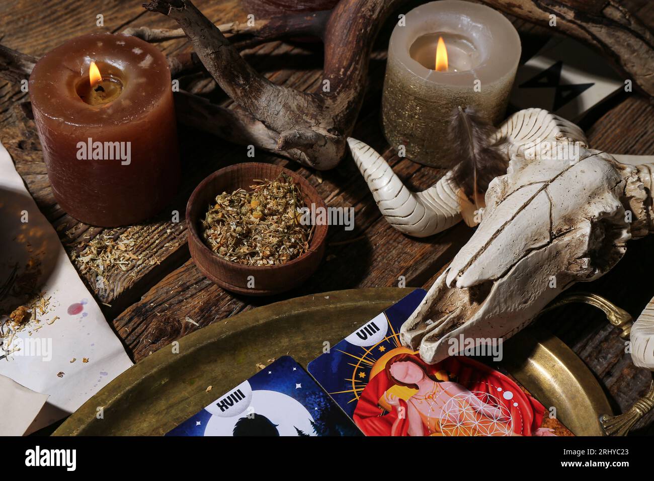 Magic attributes burning candles hi-res stock photography and images ...