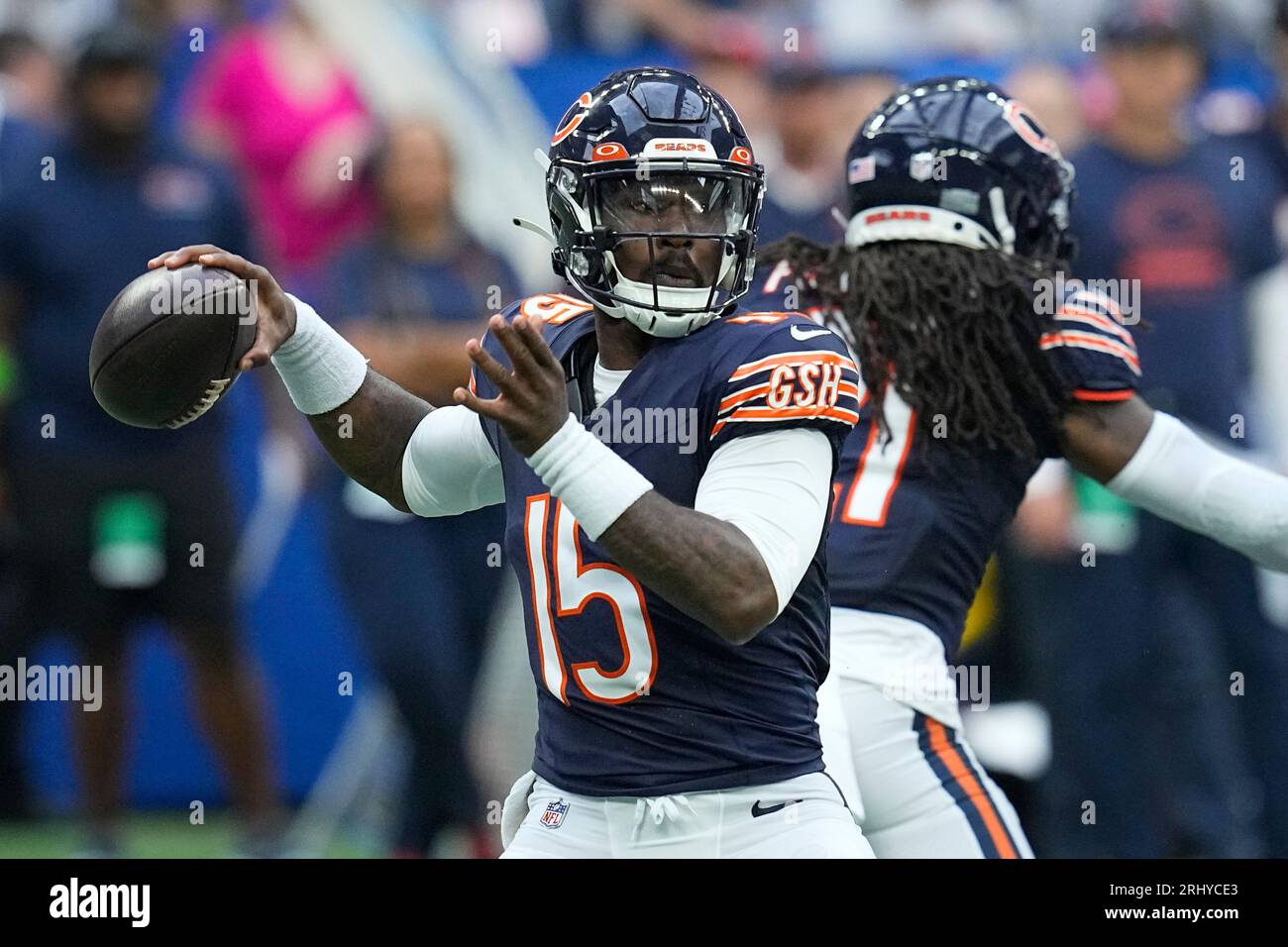 Chicago Bears quarterback PJ Walker (15) looks for a receiver during ...