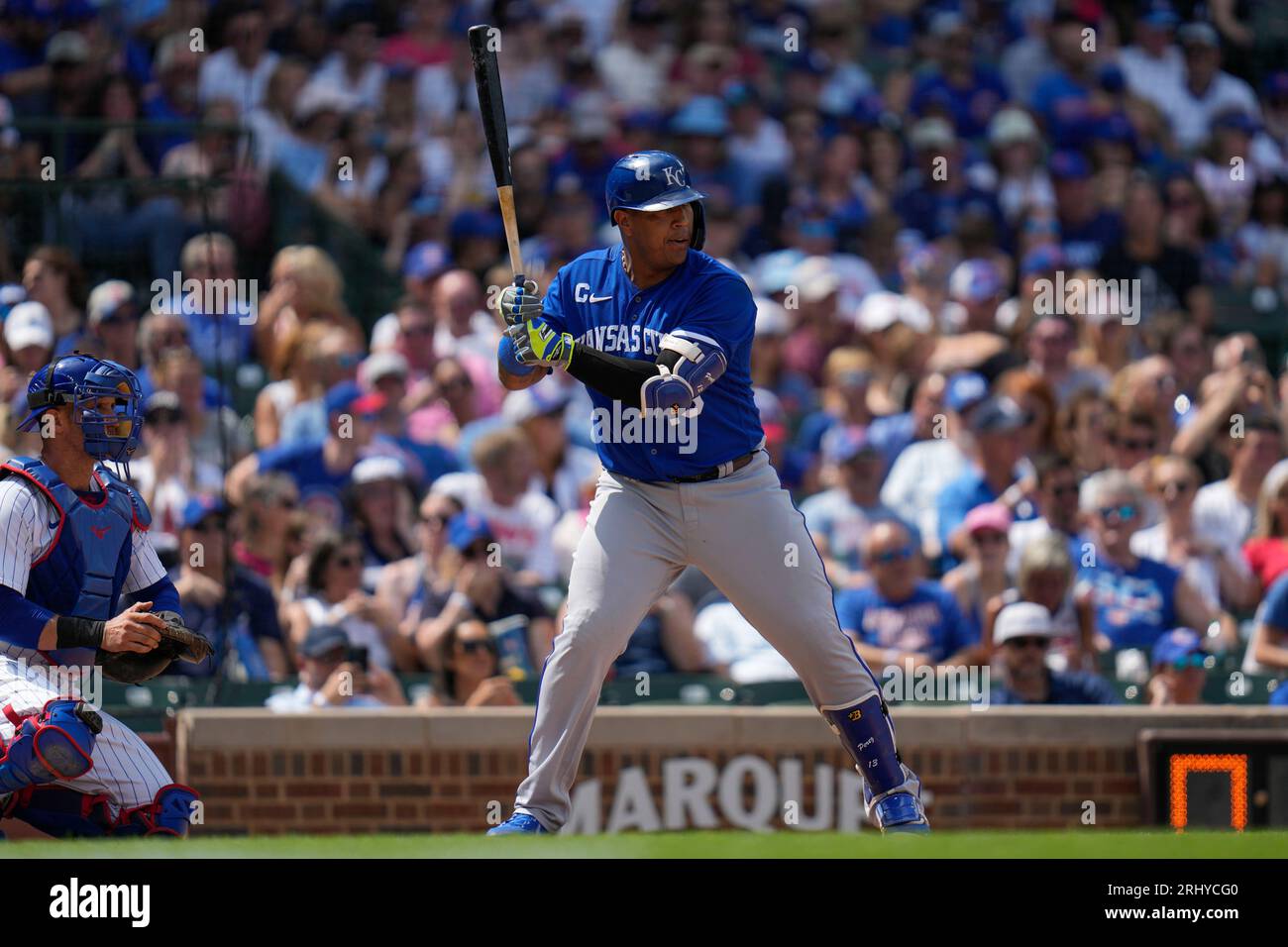 Kansas City Royals' Salvador Perez waits for a pitch during an at bat during the fourth inning ...