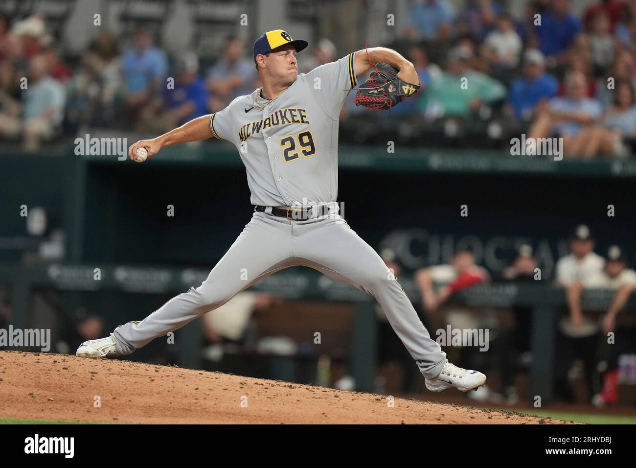 Milwaukee Brewers relief pitcher Trevor Megill (29) throws during a ...